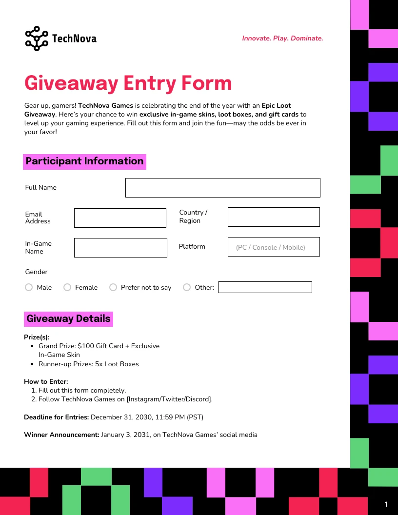 Giveaway Entry Form Template - Venngage