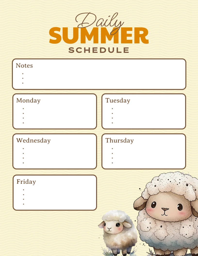 Light Yellow Simple Illustration Daily Summer Schedule Template - Venngage