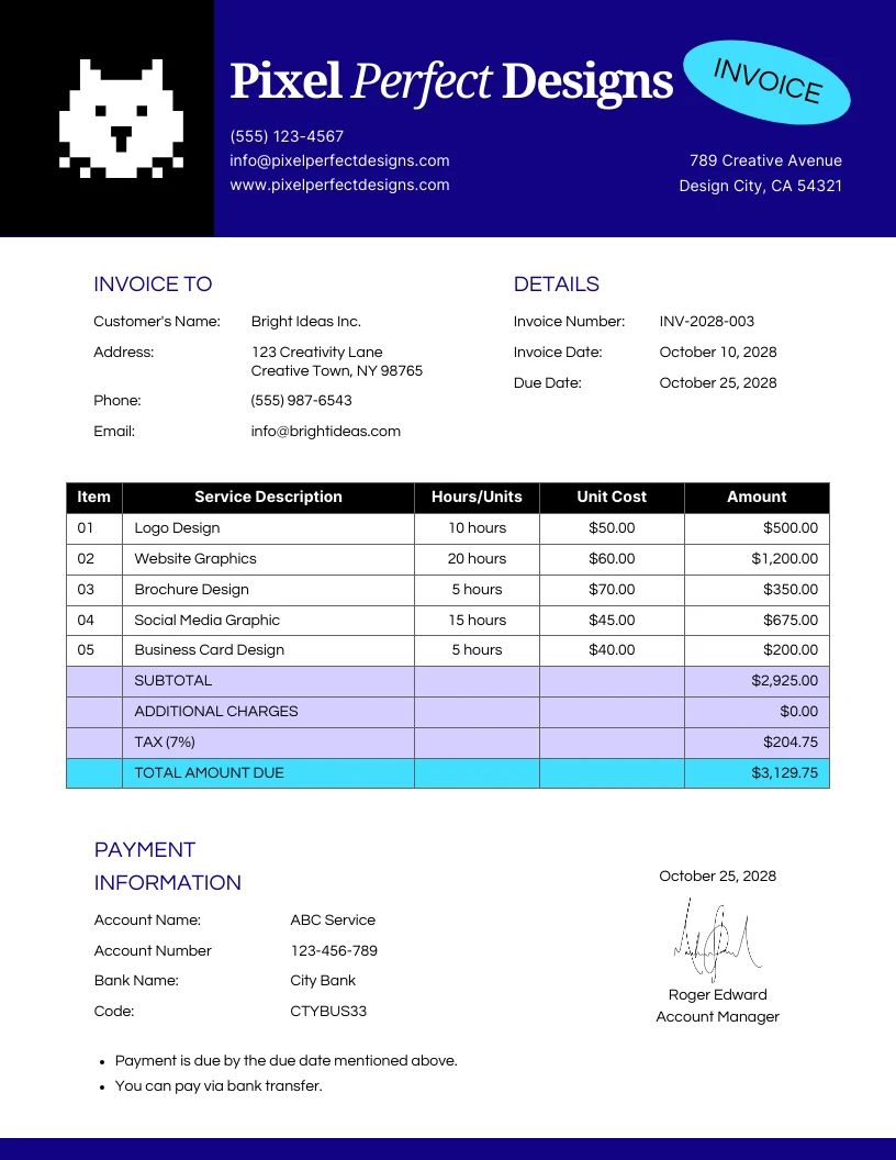 Fun Professional Graphic Design Services Invoice Template - Venngage
