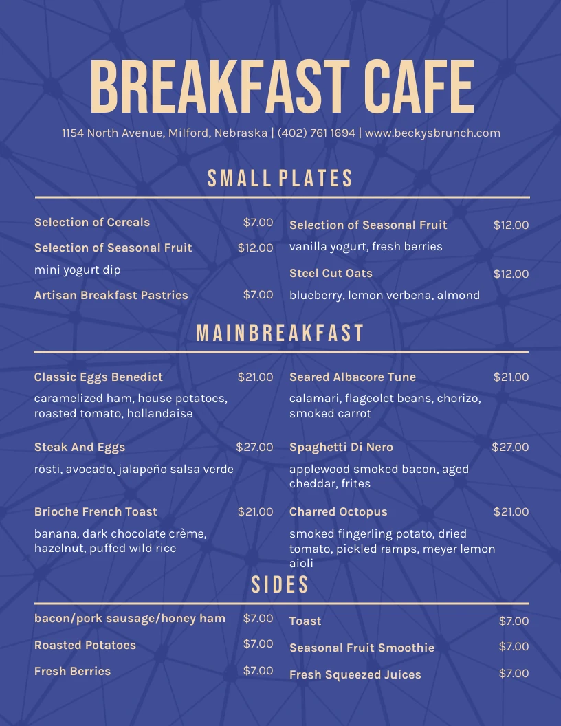 Blue And Gold Modern Breakfast Menu - Venngage