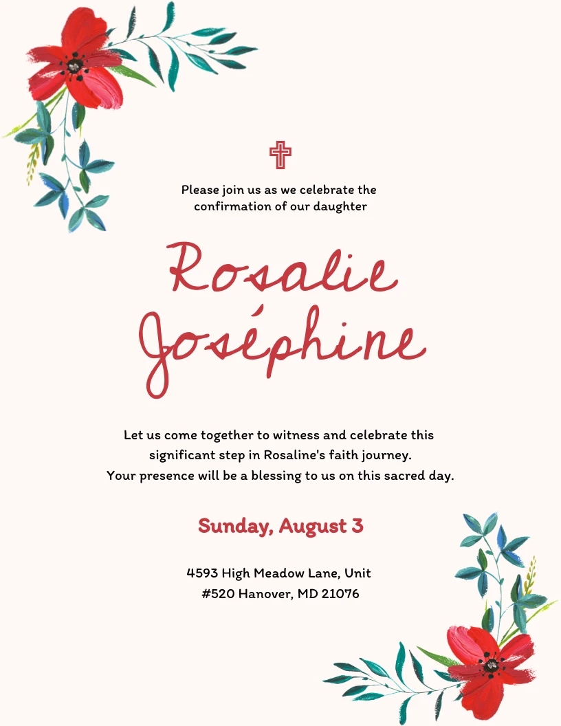 Pink And Red Floral Confirmation Invitation - Venngage