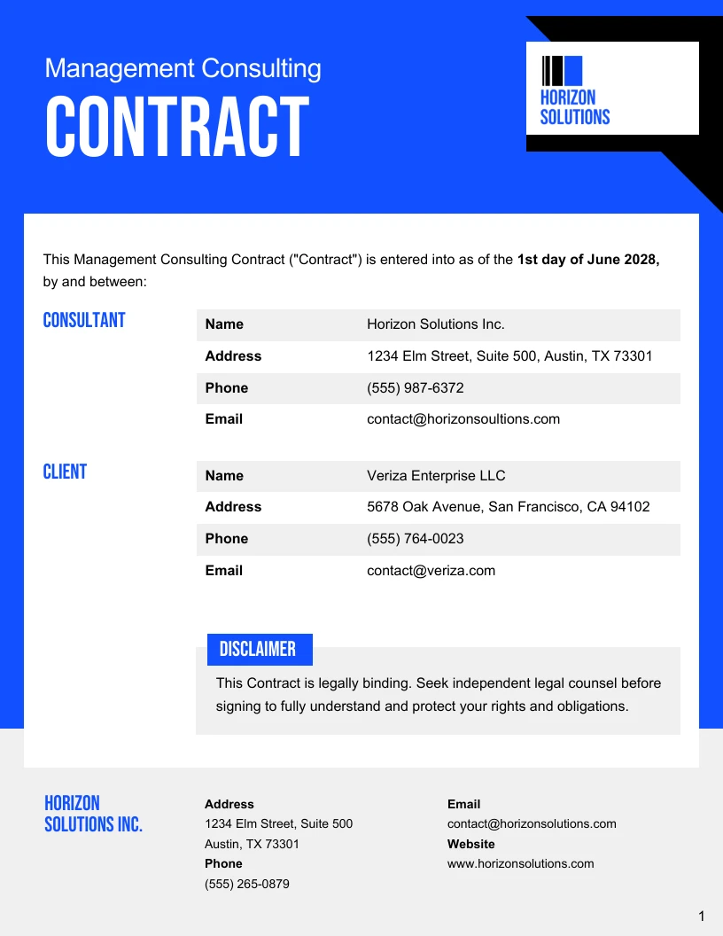 Management Consulting Contract Template - Venngage