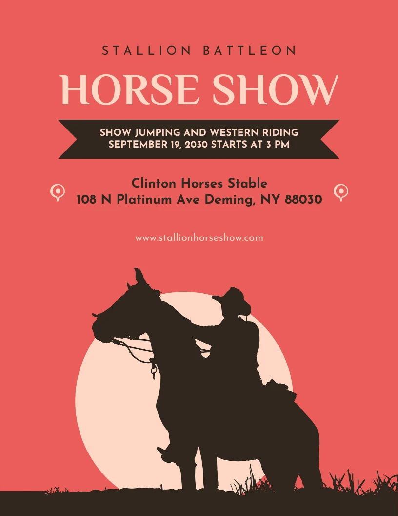 Light Red Minimalist Illustration Horse Show Poster - Venngage