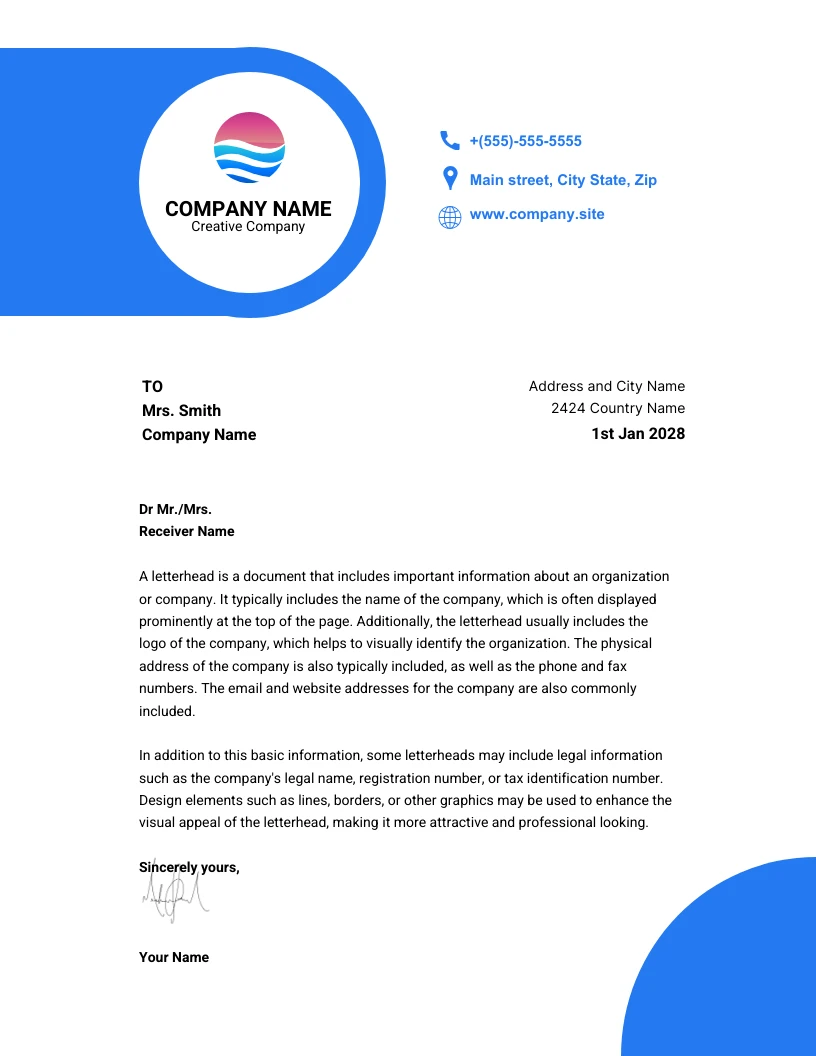 White And Blue Simple Company Letterhead Template - Venngage