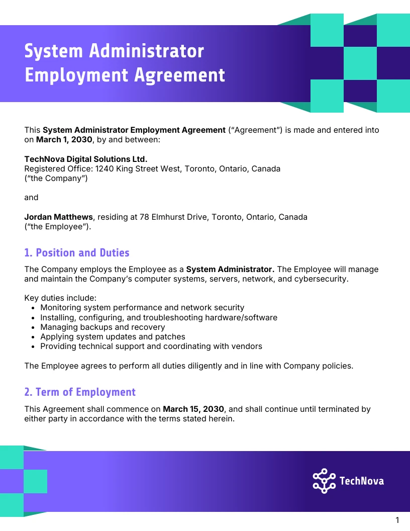 System Administrator Contract Template - Venngage