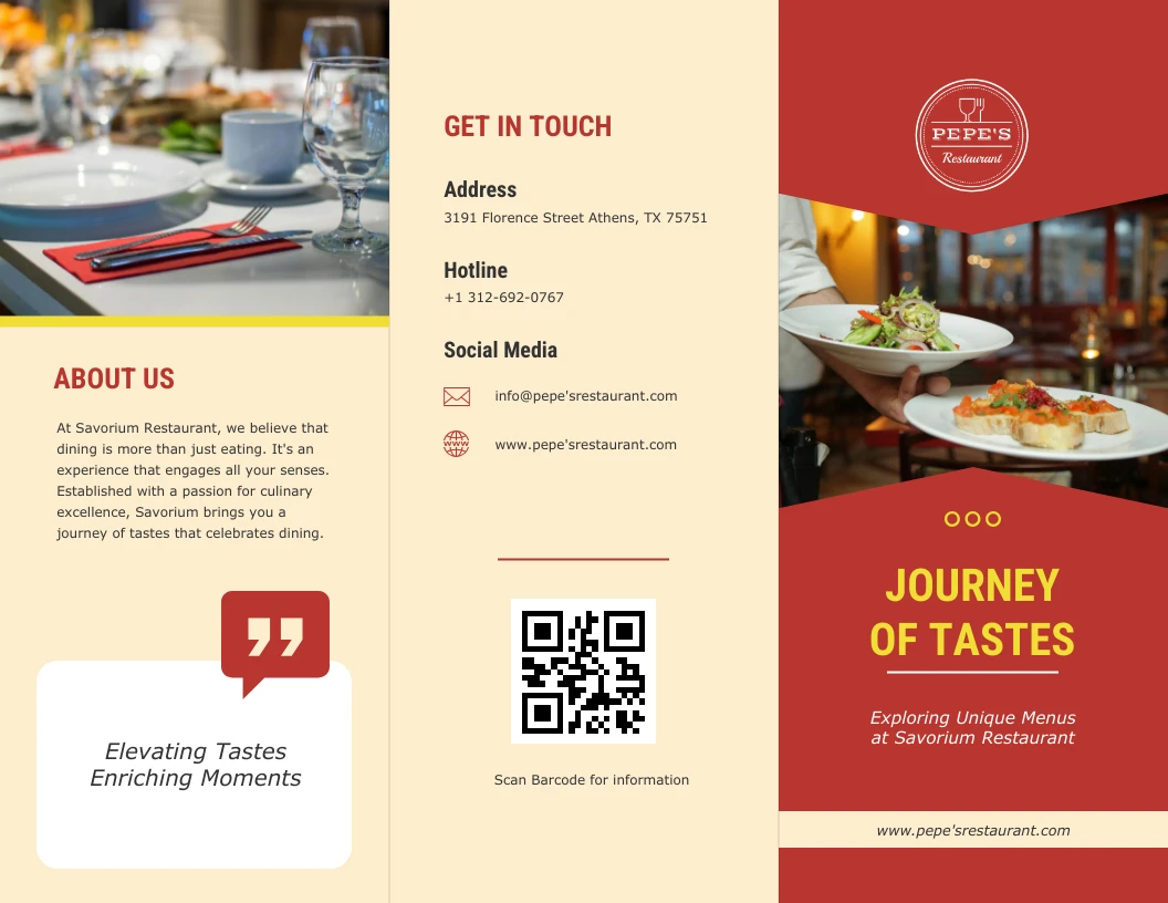 Minimalist Restaurant Tri-fold Brochure Template - Venngage