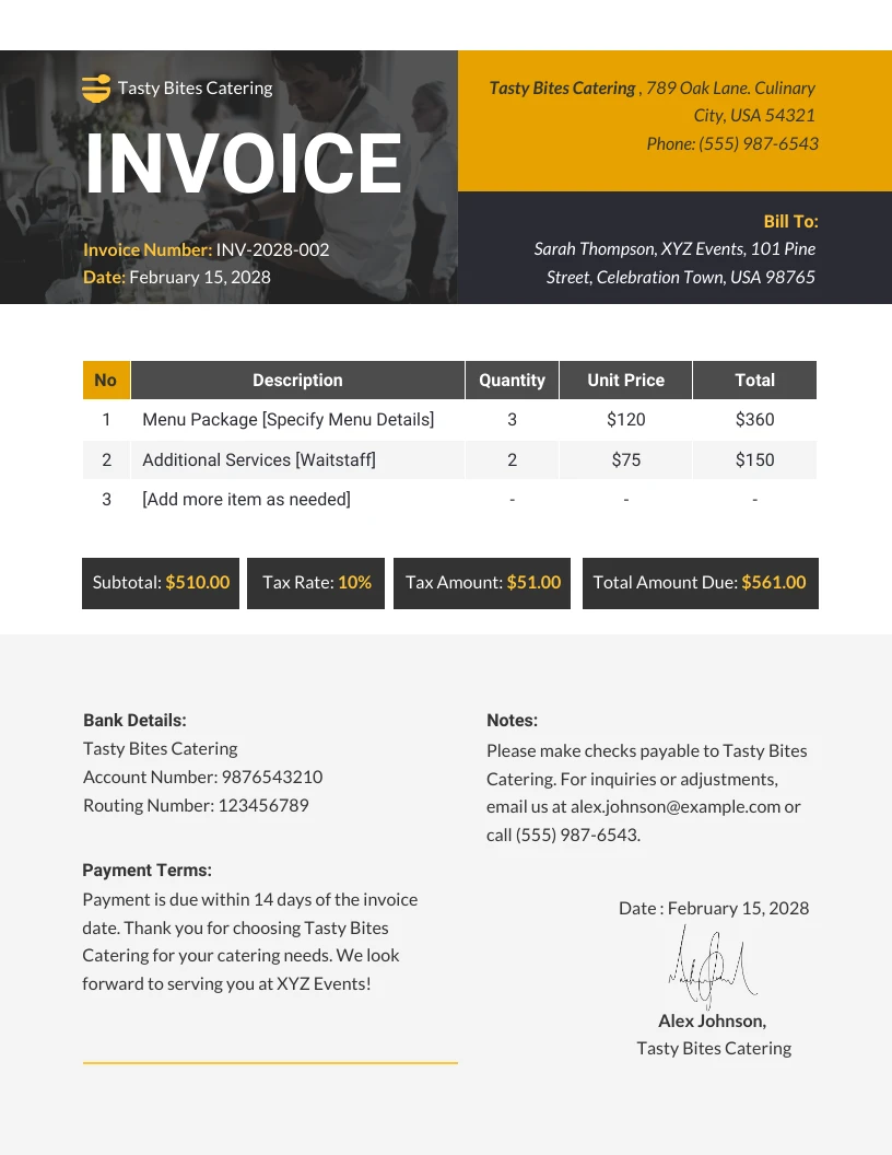 Event Catering Invoice Template - Venngage