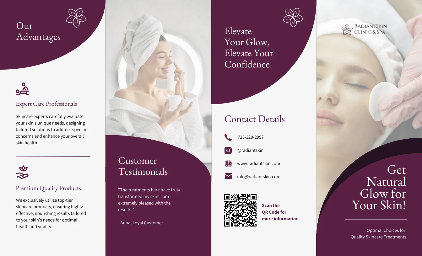 Skincare Treatments Roll Fold Brochure Template - Venngage