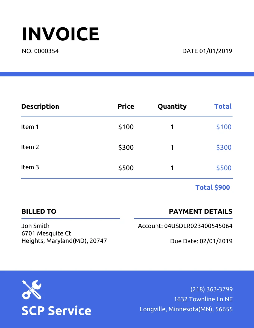 Simple Blue Invoice Template - Venngage