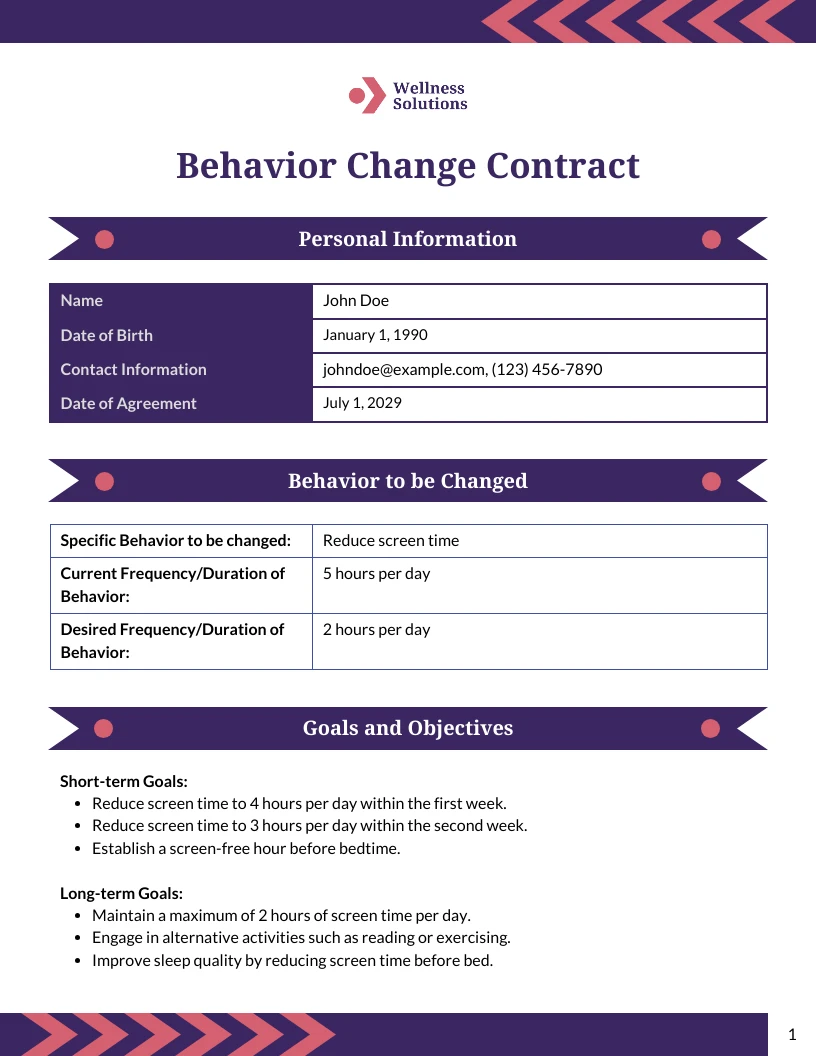 Behavior Change Contract Template - Venngage