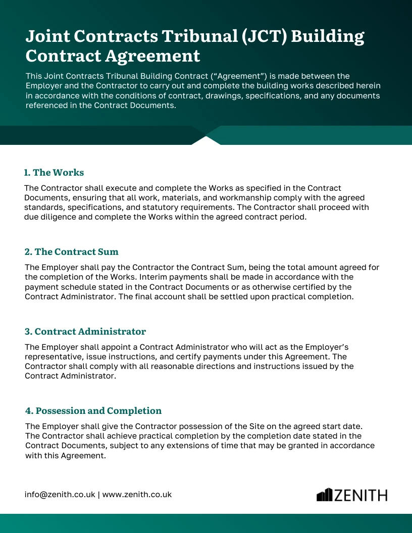 JCT Contract Template - Venngage
