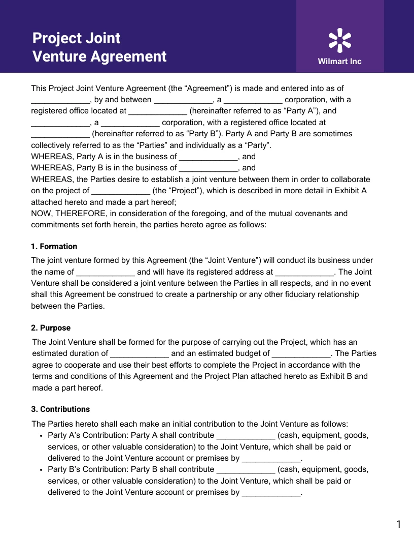 Meteorite Project Joint Venture Agreement Template - Venngage