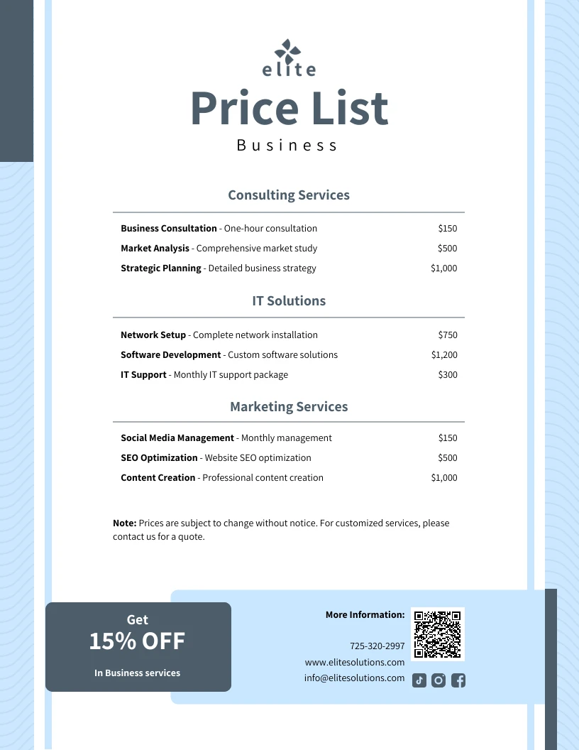 Business Price List Template - Venngage