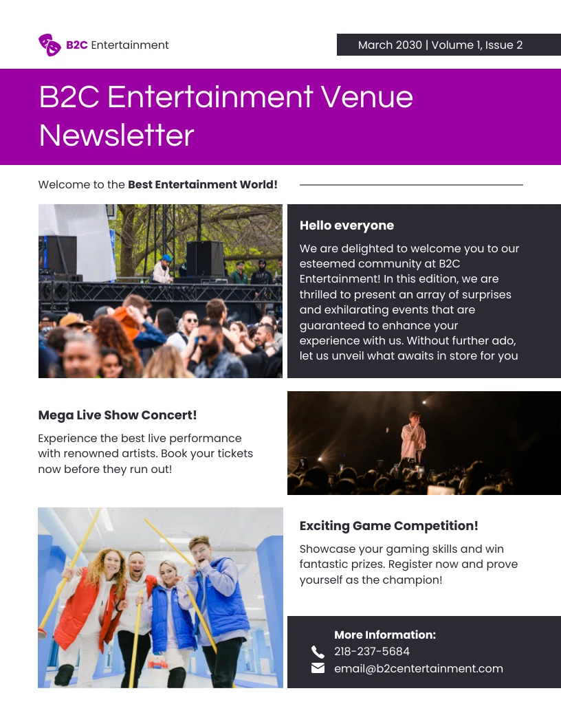B2C Entertainment Venue Newsletter Template - Venngage