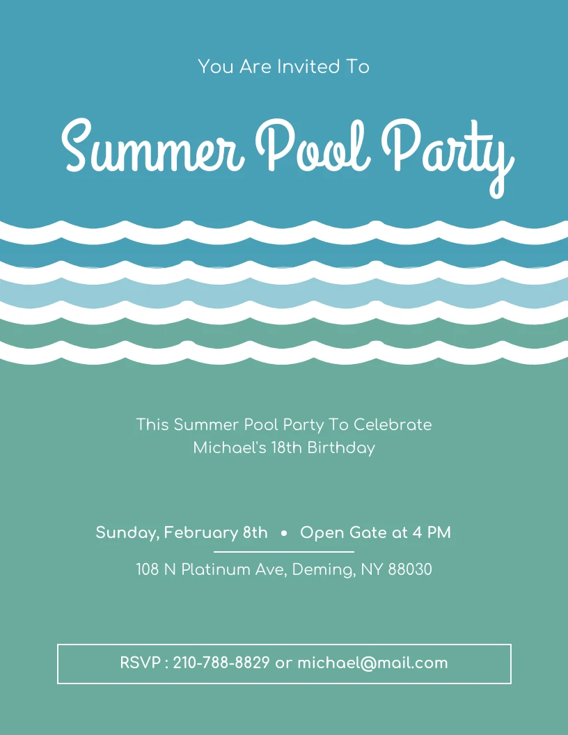 Blue And Green Simple Poster Summer Pool Party Invitation - Venngage