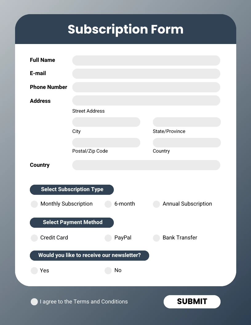 River Bed Subscription Form Template - Venngage