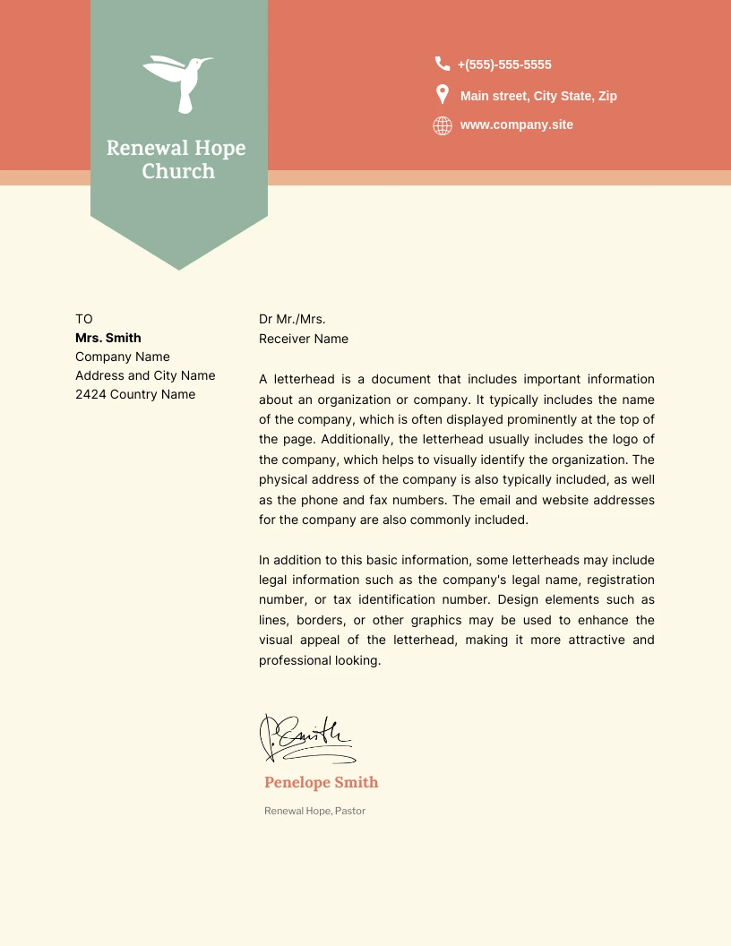 Light Yellow And Orange Pastel Minimalist Church Letterhead Template ...