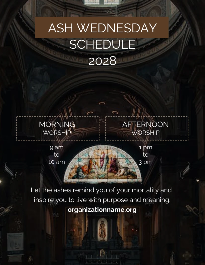 Brown and White Ash Wednesday Schedule Poster Template - Venngage