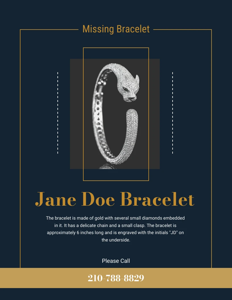 Elegant Golden and Navy Missing Bracelet Poster - Venngage