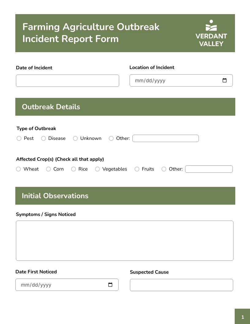 Farming Agriculture Outbreak Incident Report Template - Venngage