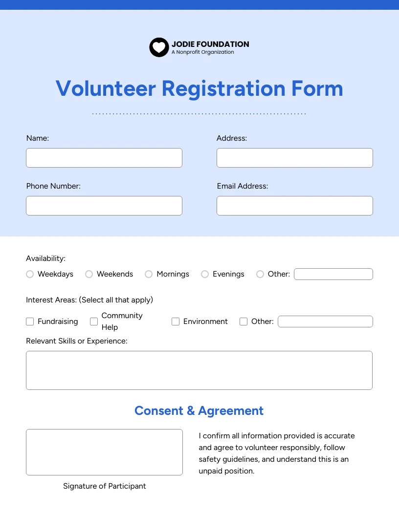 Volunteer Shifts Registration Form Template - Venngage