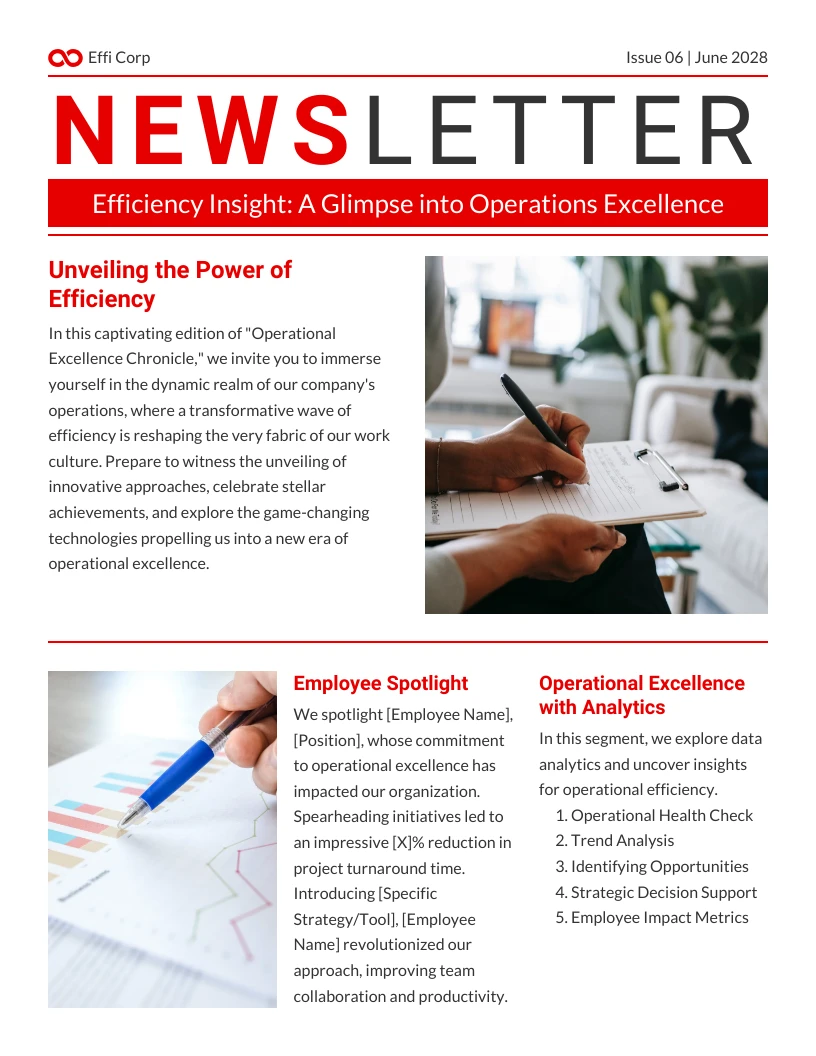 Operations Efficiency Reporting Newsletter Template - Venngage