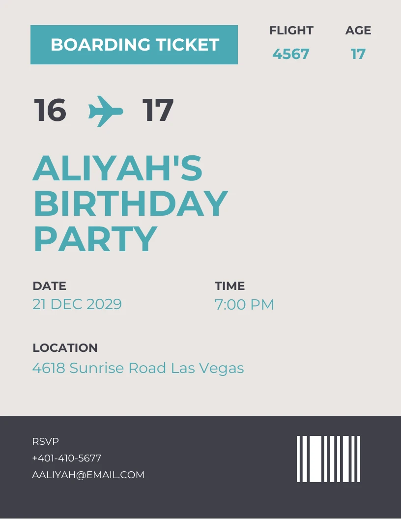 Gray and Blue Boarding Pass Invitation Letter - Venngage