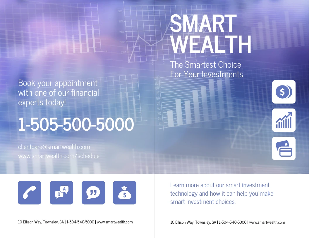 Clean Investment Business Bi Fold Brochure Template - Venngage