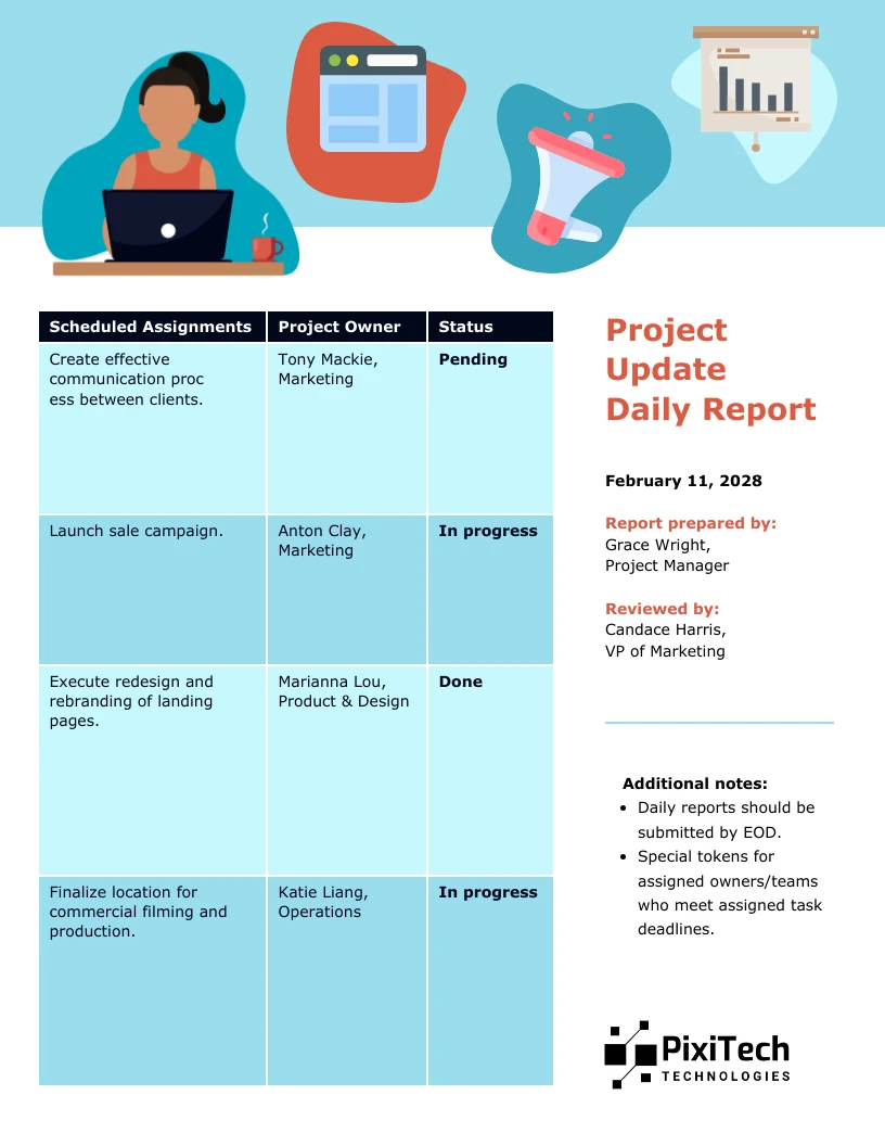 Sample Project Update Daily Report Template - Venngage