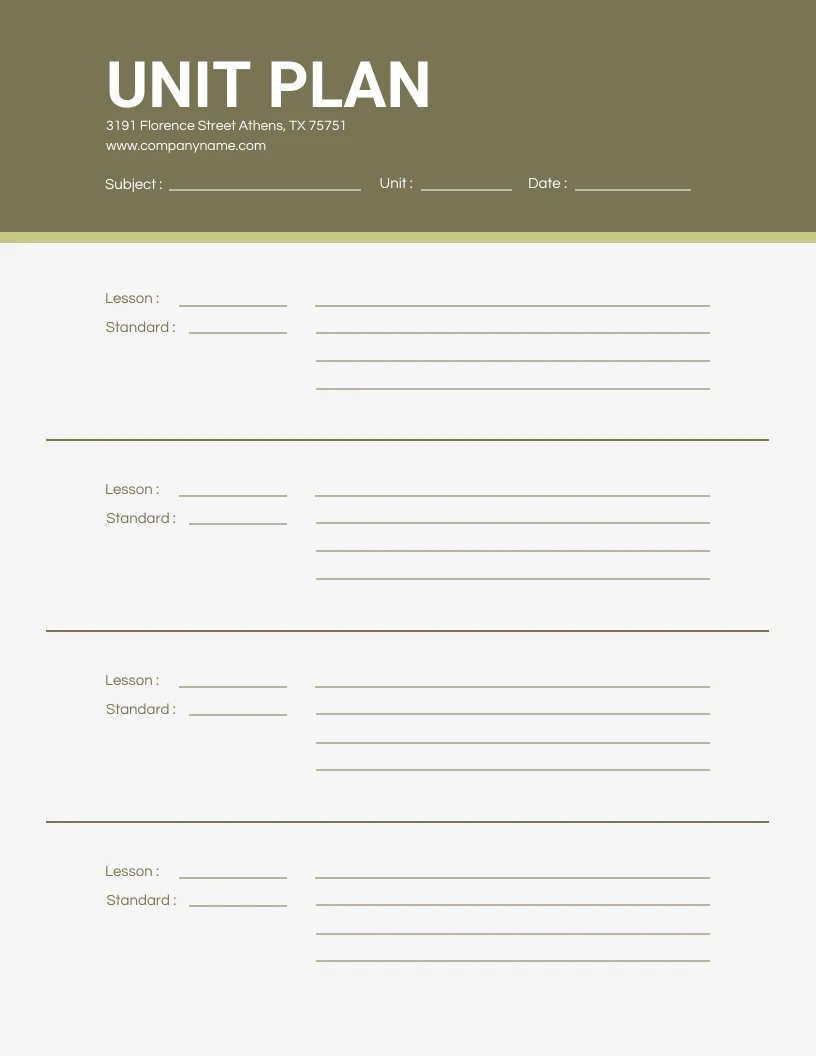 Simple Green Unit Plan Format Template - Venngage