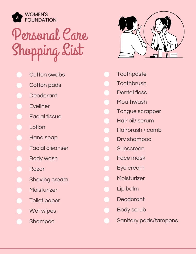 Pink Personal Care Shopping List Template - Venngage