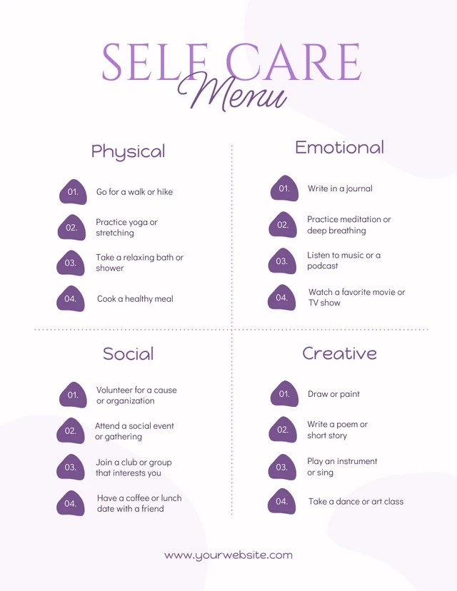 Soft Purple Self Care Schedule Template Venngage