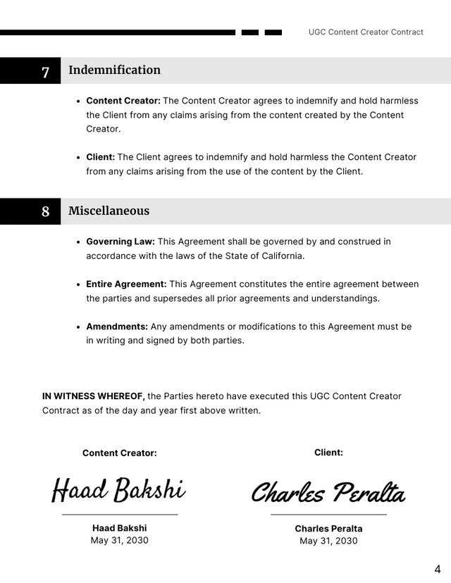 UGC Content Creator Contract Template Venngage