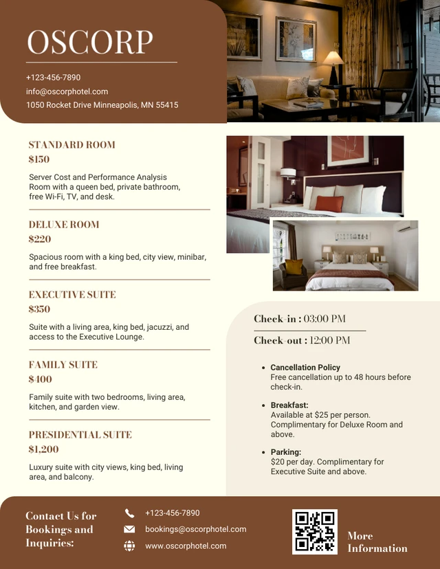 Hotel Room Rates Price List Template Venngage