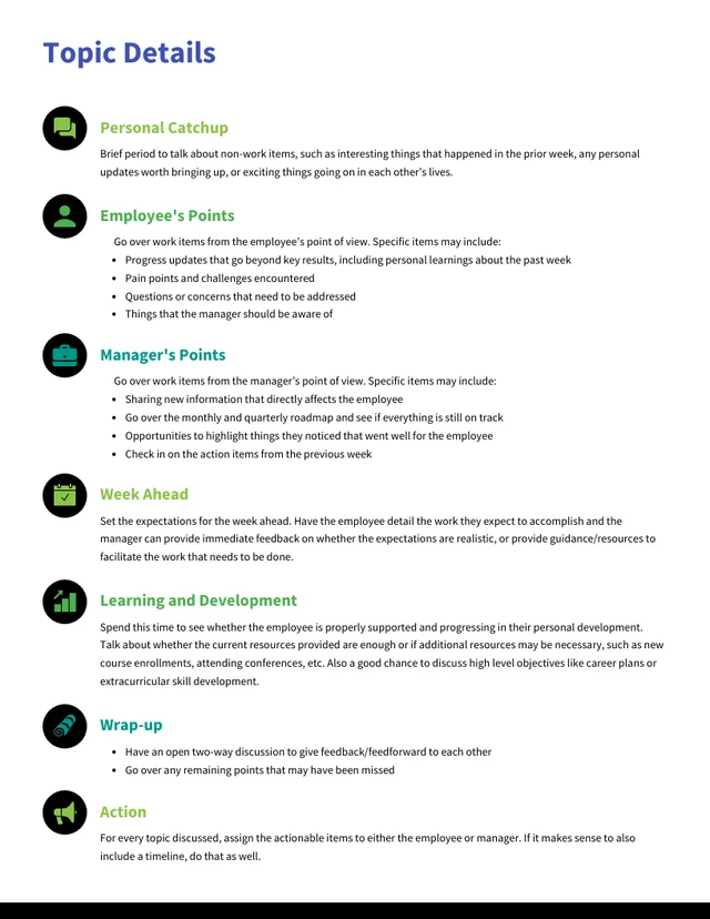 Simple Weekly One-on-One Meeting Agenda Infographic - Venngage