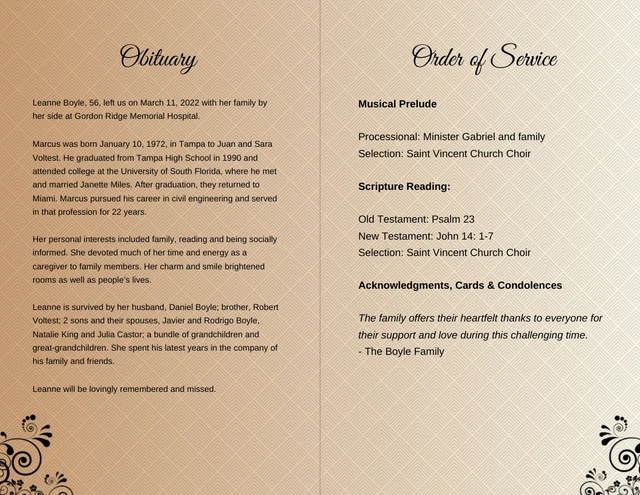 Funeral Bi Fold Program - Venngage