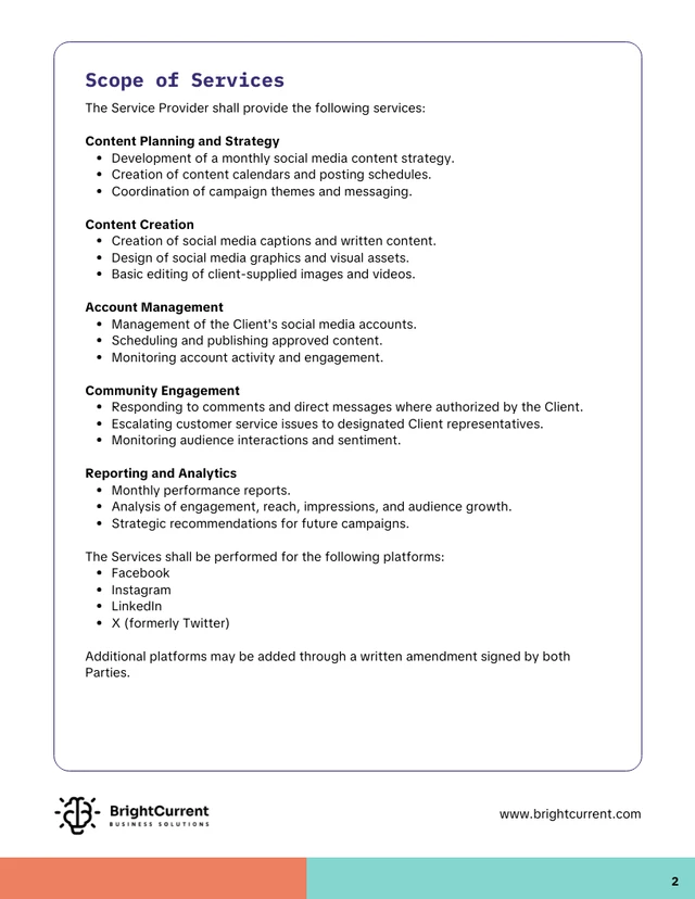 Social Media Management Contract Template - Venngage