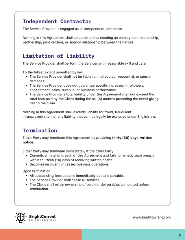 Social Media Management Contract Template - Venngage