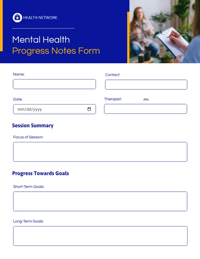 Mental Health Progress Notes Form Venngage