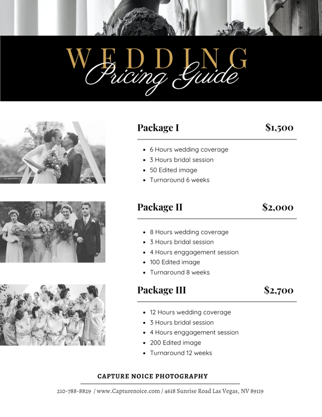 Black White Minimalist Photography Price List Venngage