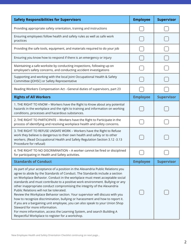 New Employees and Supervisors Orientation Checklist - Venngage
