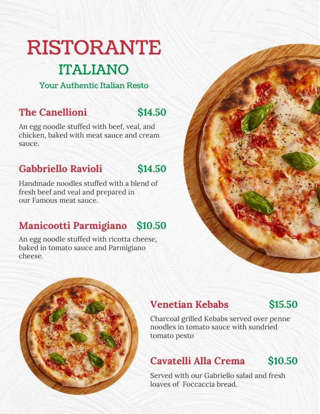 Men Del Ristorante Italiano