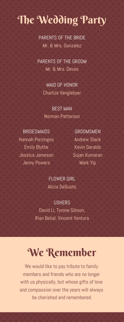 Fall Wedding Program - Venngage