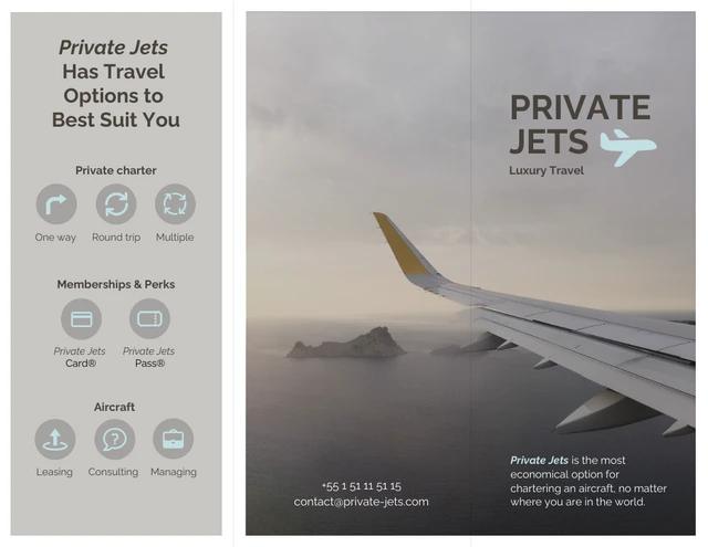 Private Jets Airline Tri Fold Brochure - Venngage